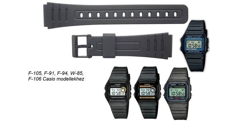 W-59 F-105 F-91 F-94 W-85 F-106 JC-30 W-64 Casio fekete műanyag szíj