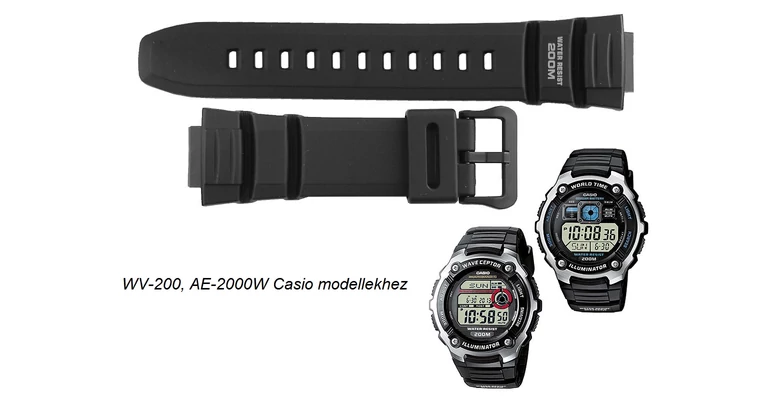 WV-200-1 AE-2000W-AE-2100W Casio fekete műanyag szíj